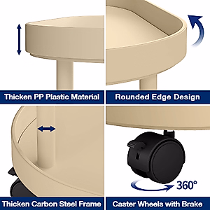 villertech Side Table with Wheels, End Table Living Room Plastic Mobile Sofa Side Table Small Night Stand Bedroom Khaki (2 Pack)