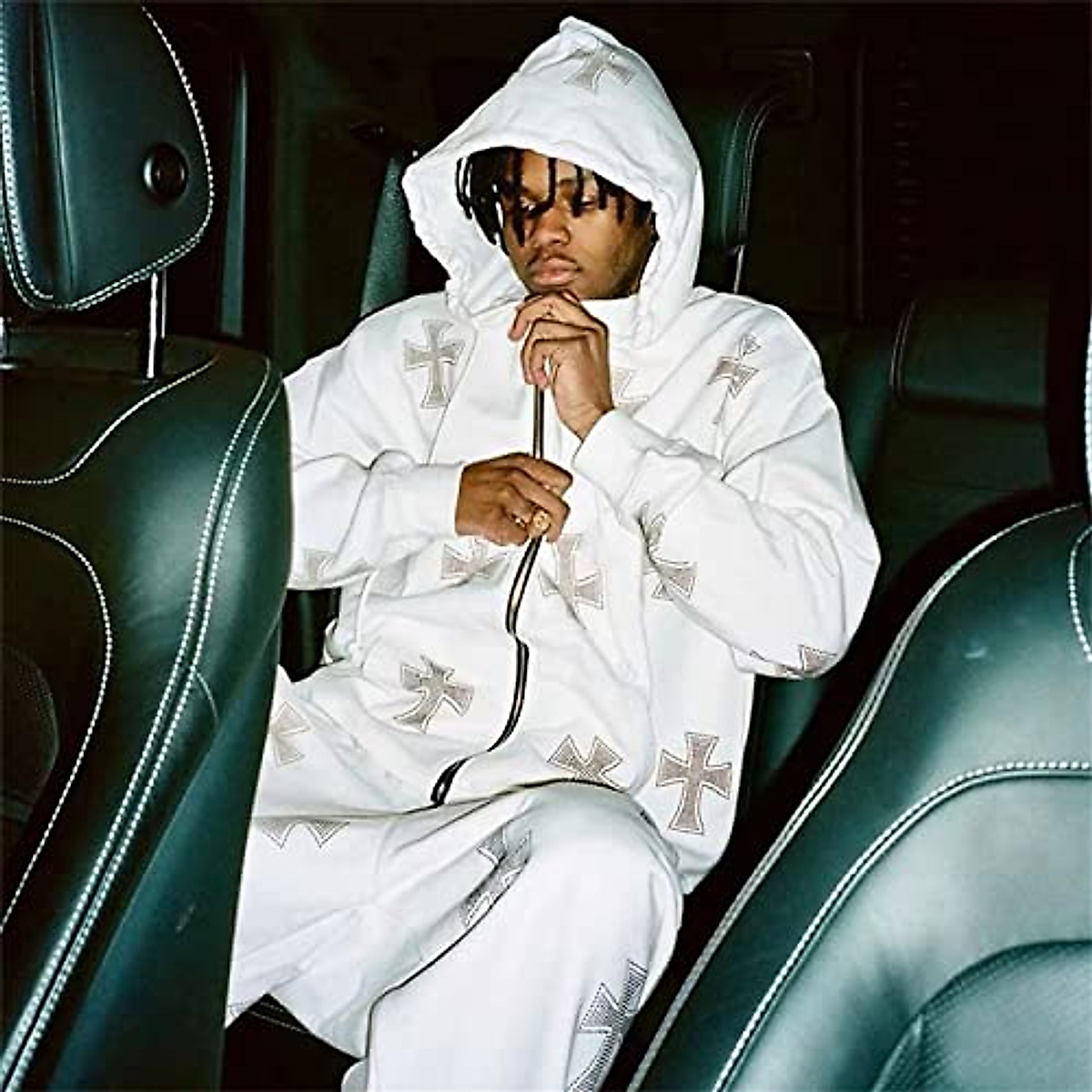 GIRSARRDER Women Jackets Zip Up Hoodie Women Cross Printed Oversized Hoodies Y2k Comfy Loose Fit Men Trendy Sweatshirts A-white