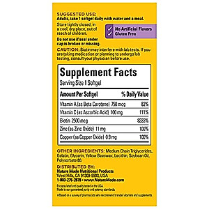 Nature Made Hair Skin and Nails with Biotin 2500 mcg, Dietary Supplement For Healthy Hair Skin and Nails Support, 120 Softgels, 120 Day Supply