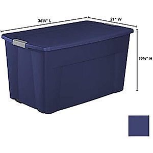 YOFAB Wheeled Latch Storage Box 45 Gallon Tote Plastic with Set of 4, Stadium Blue