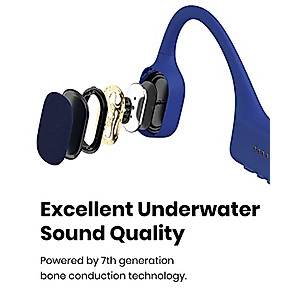 Shokz OpenSwim - Bone Conduction MP3 Waterproof Headphones for Swimming - Open-Ear Wireless Headphones, with Nose Clip and Earplug (Blue)