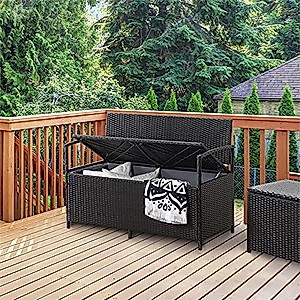 CorLiving Parksville Patio Black Wicker/Rattan Storage Bench