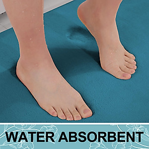 smiry Memory Foam Bath Mat, Extra Soft Absorbent Bathroom Rugs Non Slip Bath Rug Runner for Shower Bathroom Floors, 24" x 16", Peacock Blue