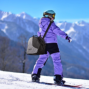 PENGDA Ski Boot Bag - Boot Bag Kids Waterproof Ski Boot Snowboard Boot Bag Travel Ski Boot and Helmet Bag for Goggles, Gloves, Ski Apparel & Boot Storage (Dry& Wet Separate Compartments) (Black Grey)