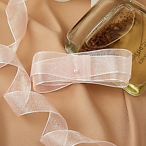 JINGLESTAR 1 Inch Wide Sheer Chiffon Ribbon - Pearl Silk Woven Ribbon Suitable for Gift Wrapping, Wedding Decor, Home Decor, Girl Hair Accessories Handmade DIY (25 Yards/roll) (Baby Pink)