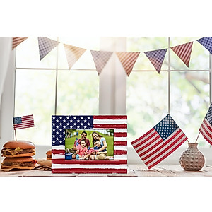 PETCEE American Flag Picture Frame Independence Day Wooden Photo Frame 4th of July Picture Frame Veterans Day Gift American Star Patriotic Desktop Decoration Christmas Memories Day Gift Supplies