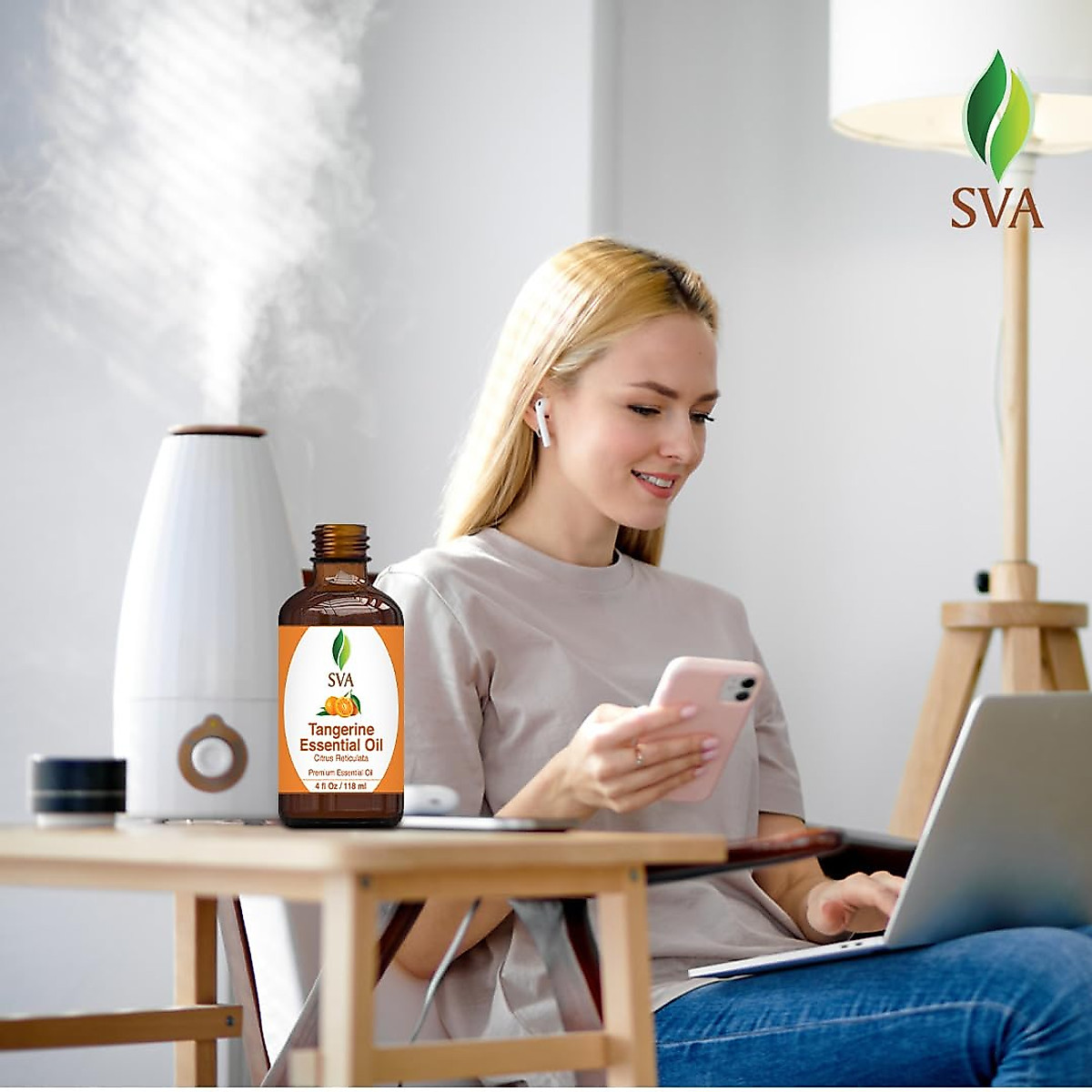 SVA Tangerine Essential Oil – 4 Fl Oz – 100% Natural Tangerine Oil - for Diffuser, Hair Care, Face, Skin Care, Aromatherapy, Scalp and Body Massage, Soap and Candle Making – with Dropper