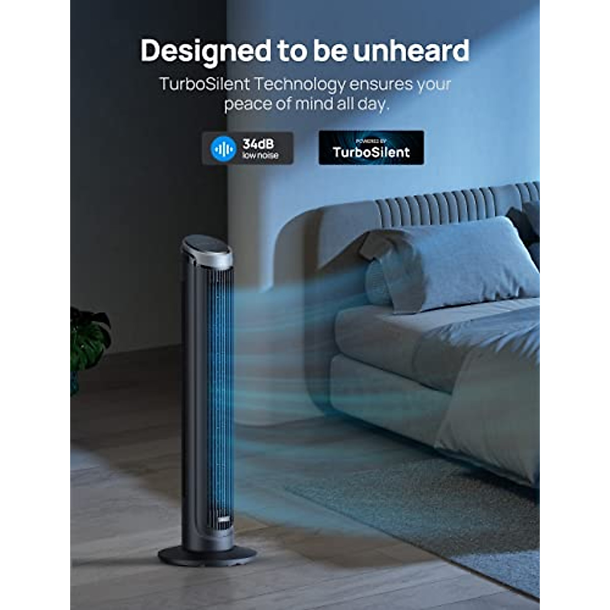 Dreo Smart Tower Fan for Bedroom, Standing Fans for Indoors, 90° Oscillating, 26ft/s Velocity Quiet Floor Fan with Remote, 8H Timer, Voice Control Bladeless Fans for Indoors, Works with Alexa