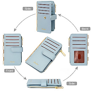 Badiya Credit Card Holder for Women RFID Blocking Slim Wallet Bifold Multi Card Case Zipper Pocket with 3 ID Window