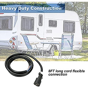 TYFYB 8 Feet 7-Way Plug Inline Trailer Cord with Double Prongs Connector for RV Truck Camper Trailer Extension Cord 7 Pin Inline Harness Kit Weatherproof