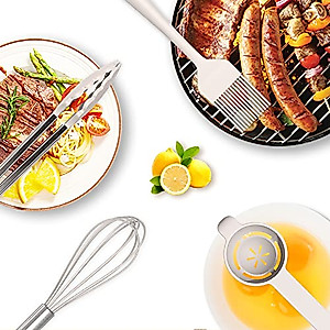 Dishwasher Safe Silicone Cooking Utensils Set - 446°F Heat Resistant Basic Silicone Kitchen Utensils,Turner Tongs, Spatula, Spoon, Brush, Whisk, Gadgets Tools for Nonstick Cookware (BPA Free - Khaki)