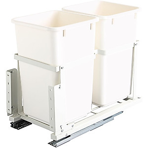 Silverline Double Soft Close Pull-Out Waste Bin with Under-Mount Slides,44L Capacity, Fits 15" Base Cabinets