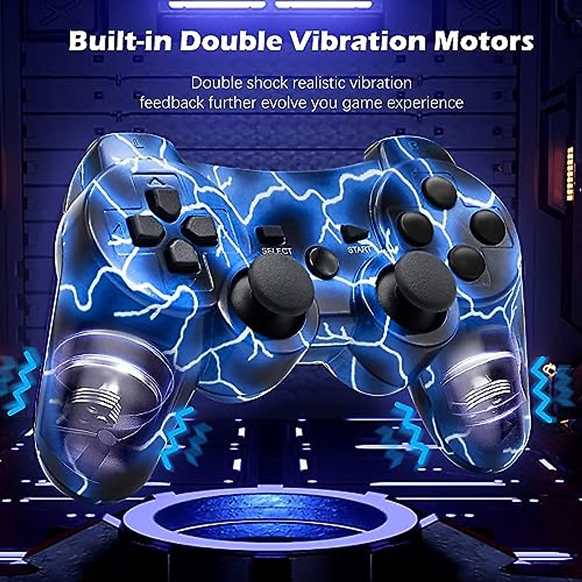 Bowei PS3 Controller Wireless 2 Pack Double Shock Gamepad for Playstation 3 Remotes, Six-Axis Wireless PS3 Controller with Charging Cable, Blue+ Purple