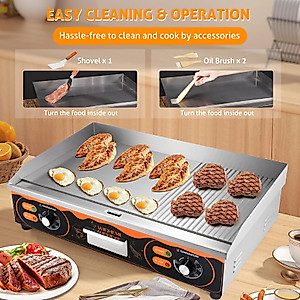 WICHEMI 29" Commercial Griddle Electric Grill Without Plug Countertop Griddle Flat Top Grill Hot Plate Non-Stick Stainless Steel Teppanyaki Grill for Restaurant Kitchen, 110V 4400W