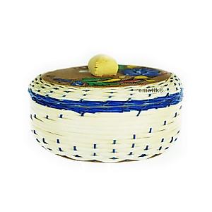 Tortilla Warmer Tortillero de Mimbre Traditional Wicker Made in Mexico Traditional Handmade Styrofoam Hand painted Floral (BLUE)