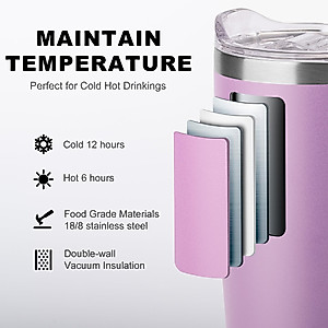 koodee 20 oz Insulated Coffee Mug with Lid and Handle, Stainless Steel Double Wall Vacuum Camping Mug Travel Coffee Tumbler (Purple Pink)