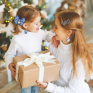 Whaline 12Pcs Winter Faux Leather Sheet Blue White Synthetic Leather Snowflake Snowman Penguin Sweater Pattern Glitter Fabric Crafts for Christmas Earring Hair Bow Craft Gift DIY, 8.3 x 6.3 Inch