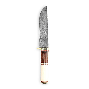 Perkin - Custom Handmade Damascus Hunting Knife - Bone & Burl Wood Handle