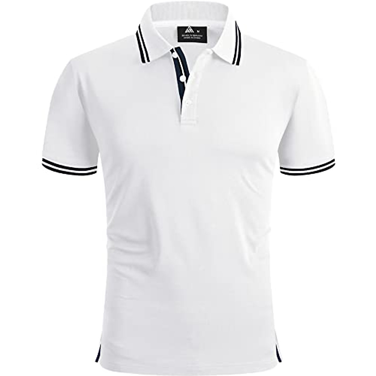 ZITY Mens Golf Shirt Short Sleeve Sport Moisture Wicking Performance Print Golf Polo Shirts for Men Collared Casual T-Shirt White Black X-Large