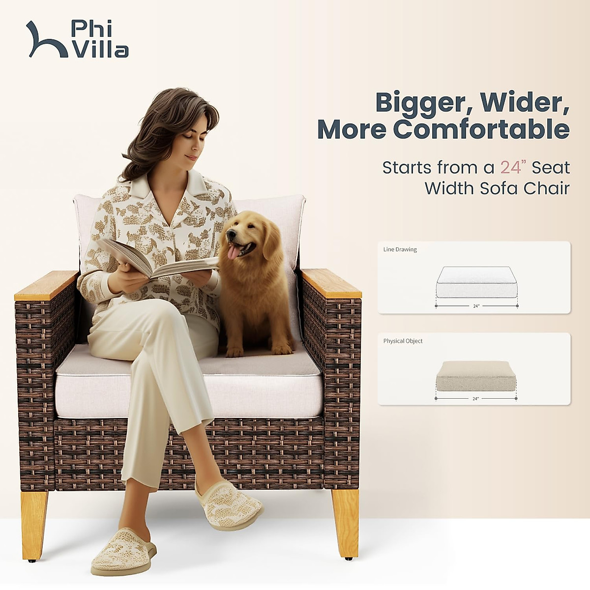 PHI VILLA Outdoor Patio Furniture 9 Seat Half-Moon Curved Sectional Oversized Wicker Sofa Set with Cushions, Beige for Poolside,Garden