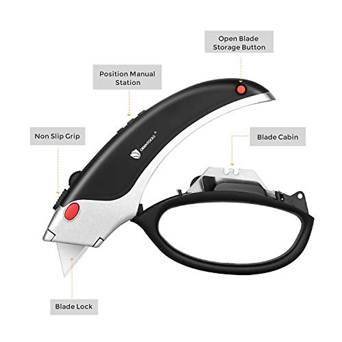 ORIENTOOLS Utility Knife Box Cutter, 2 Sets Retractable Auto-Lock Razor Knife with 5 Extra Sharp Blades and Snap Knife Combo, Non-Slip Handle Ergonomic