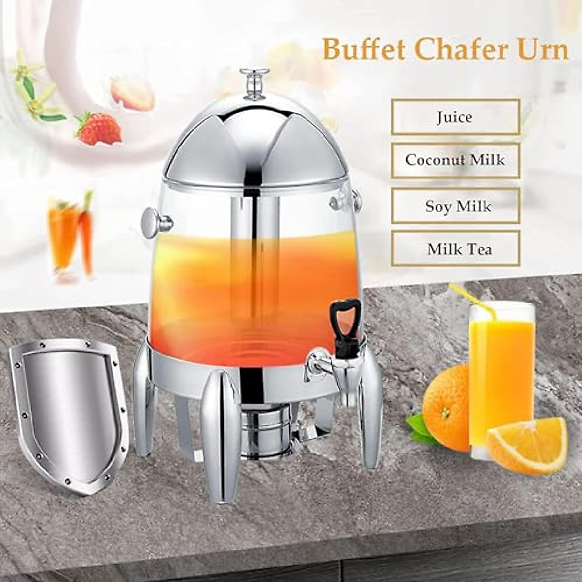 12L Commercial Stainless Steel Hot Beverage Dispenser 3 Gallon Chafer Urn Large Hot Water Urn for Coffee, Tea, Cappuccino, Hot Chocolate and Drinks