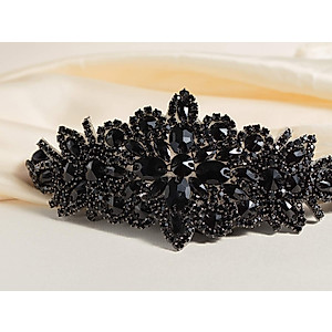 SWEETV Black Rhinestone Flapper Headband-Elastic 1920s Headpiece, Great Gatsby Hair Accessories for Women