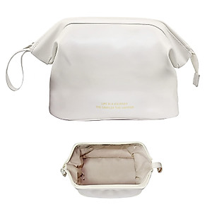 Simbuy Makeup Bag for Women, Zipper Pouch Travel Cosmetic Bag, Large Vegan Leather Make Up Bag Waterproof Toiletry Bag Organizer Gifts.White