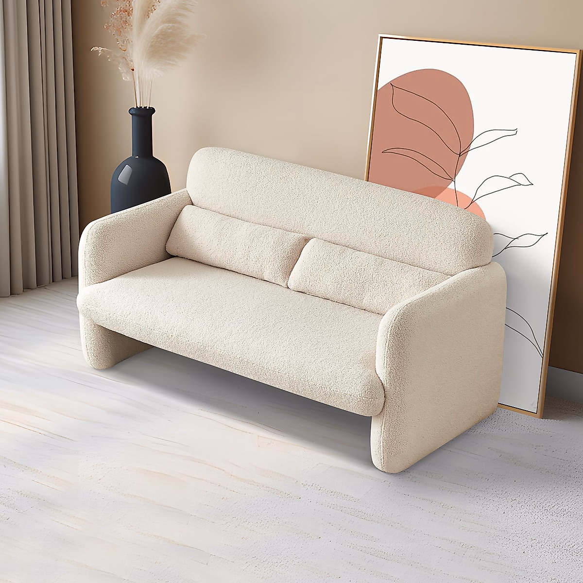 YOOBECH 59" W Loveseat Sofa 2-Seater Lamb Fabric Couch, Solid and Easy to Install, Small Modern Loveseat Sofas for Small Space, Bedroom, Apartment, Living Room (Beige)