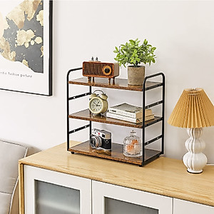 IBUYKE 3-Tier Bathroom Counter Organizer, Tray Countertop Storage Shelf, Kitchen Spice Rack Standing, Counter Standing Rack Cosmetic Holder, Rustic Brown TWJ001H