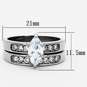 Marimor Jewelry 1.65 Carat Marquise Cut Cubic Zirconia Stainless Steel 316 Wedding Ring Set Size 5