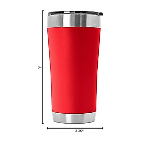 Tempercraft 20 oz Vacuum Insulated Tumbler w/Lid and Laser Engraved Customization Options - Stainless Steel, Double-Walled Travel Mug (Red)