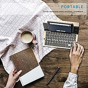 Geyes Foldable Bluetooth Keyboard, Folding Wireless Keyboard with Portable Pocket Size, Aluminum Alloy Housing, Carrying Pouch, for iPad, iPhone, and More Tablets, Laptops and Smartphones(Gold)
