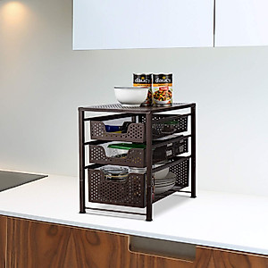 Bextsware Auledio Stackable Multi-Function Under Sink Organizer 3 Tier Sliding Basket Cabinet, Bronze