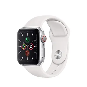 Apple Watch Series 5 (GPS + Cellular, 40MM) - Silver Aluminum Case with White Sport Band (Renewed)