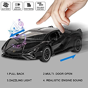 1:32 Scale Sian FKP37 Model Car Zinc Alloy Diecast Car Toys for Kids, Pull Back Toy Car Vehicle with Sound and Light Door Opening Birthday Gift for Boys Toddlers (Black)