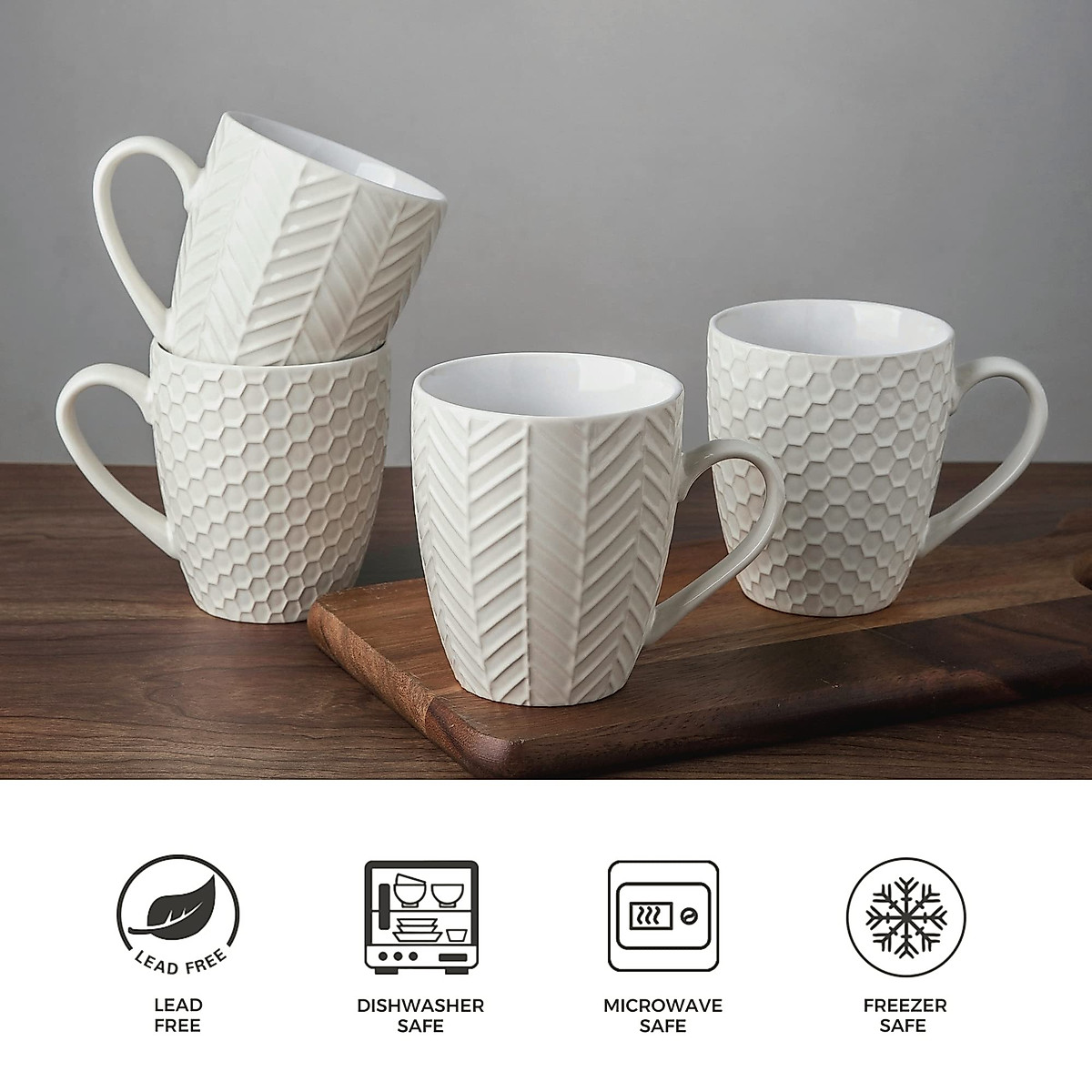 AmorArc 15oz Coffee Mugs Set of 6, Large Ceramic Coffee Mugs for Men Women Dad Mom, Modern Coffee Mugs with handle for Tea/Latte/Cappuccino/Cocoa. Dishwasher&Microwave Safe, Beige