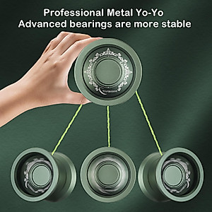 WATIEOBOO Yoyo Professional, Metal Unresponsive Yoyo for Kids Beginners, Adults Intermediate-Advanced Players with Glove and 10 Replacement Yoyos Strings(N Army Green)