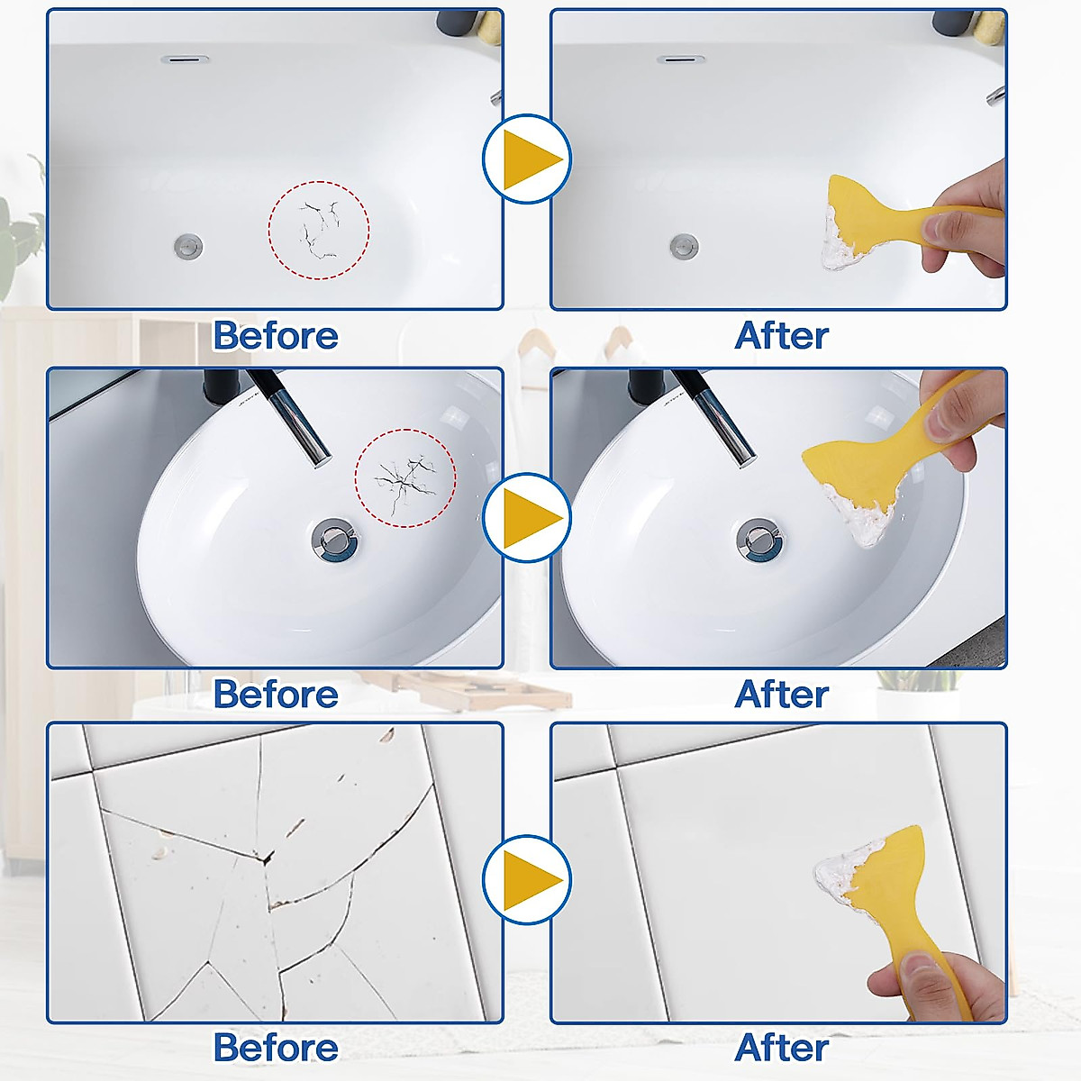 Porcelain Repair Kit, Fiberglass Tub Repair Kit, Tile and Bathtub Repair Kit for Any Cracks Chips, Quickly Repair Resin, Ceramic, Marble Shower Sink, Acrylic Quartz Countertop (White)