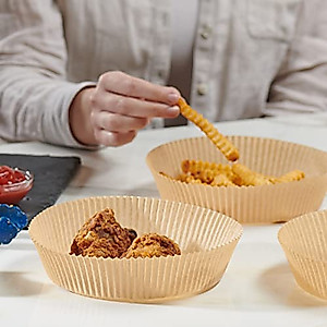[125 Count] 7.9 Inch Disposable Round Air Fryer Liners, Non-Stick Parchment Paper Liners, Waterproof, Oil Resistance - Kraft