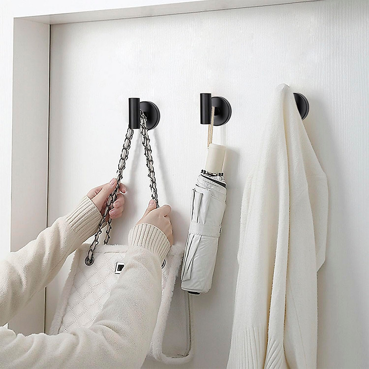 TocTen Towel Hook for Bathroom, 5 Pack Wall Mounted Robe Hook, SUS 304 Stainless Steel Coat Hook, Heavy Duty Door Hanger Towel Hook for Bathroom Kitchen Office and Cabinet(Matte Black, 5 Pack)