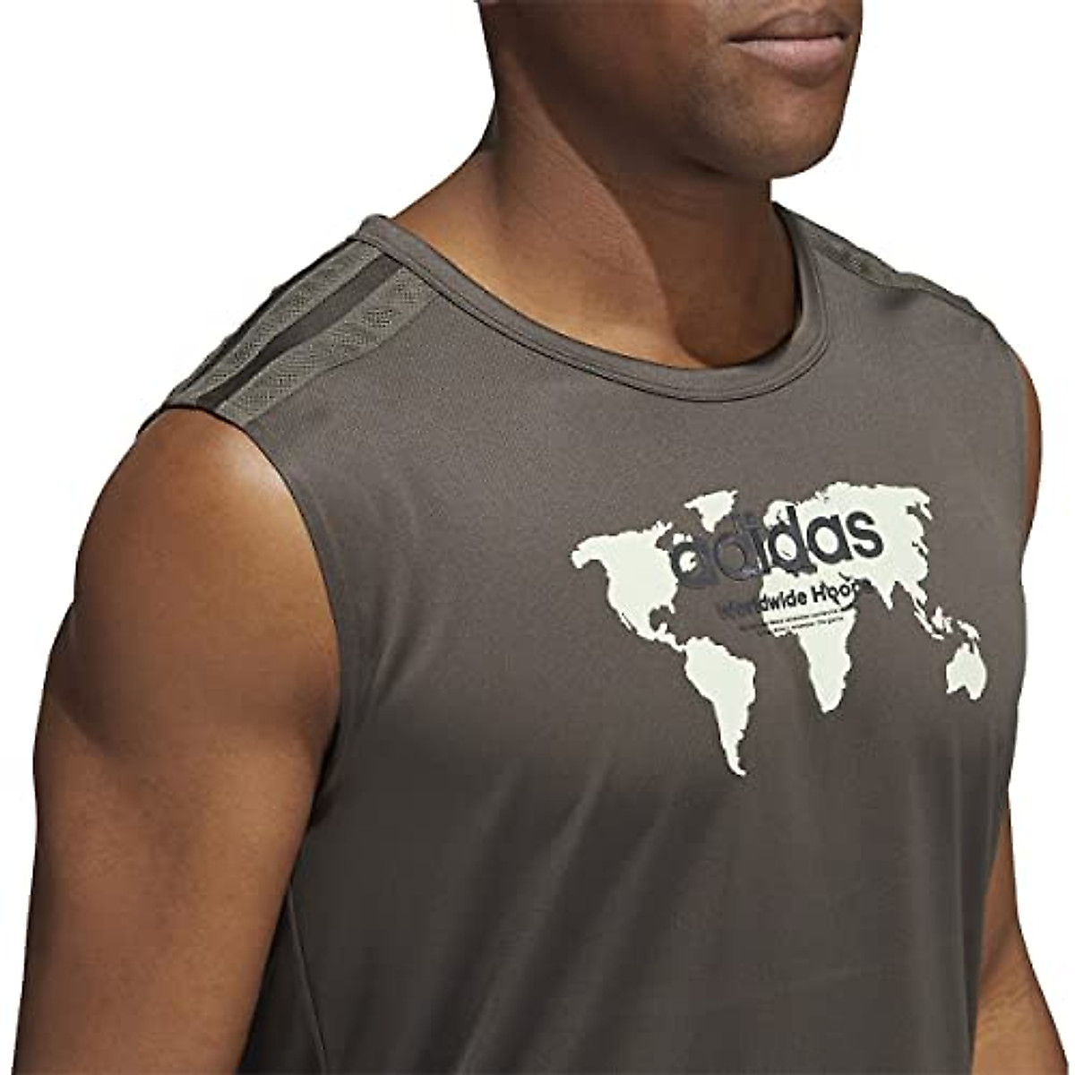 adidas Men's Wide Hoops All World Tank, Utility Grey, Small