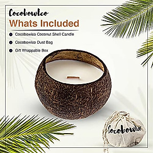 Scented Soy Coconut Shell Candles - Wood Wick Scented Candles Made with Real Coconut Shells (Vanilla)