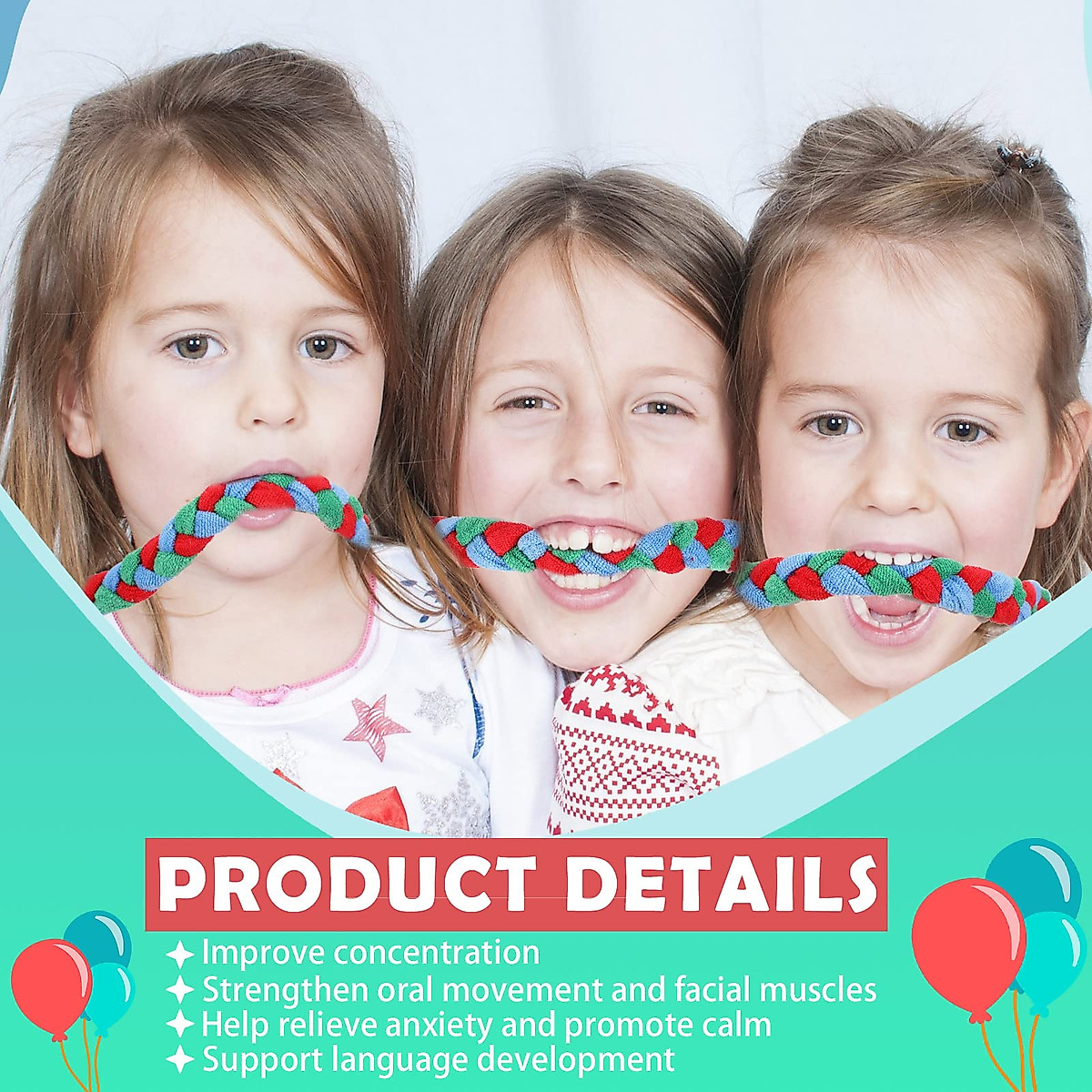 12 Pieces Cloth Chewy Necklace Sensory Fabric Chewy Necklaces for Sensory Kids Soft and Absorbent Terry Cloth for Boys Girls Blue Green Yellow