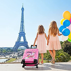 Weewooday Kids Luggage and Backpack 18" Suitcase with Spinner Wheel Hard Case Travel 13" Backpack Girl Suitcase Set for Kids Travel Supplies(Pink,Unicorn Style)