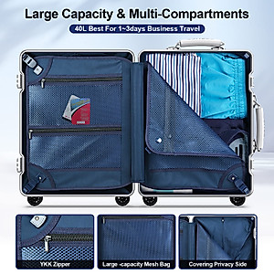 SOMODE LA SERIES Carry On Luggage 20inch Wide Handle Suitcase, Hardshell with Aluminum Frame, Supper-low noise Spinner Wheels & TSA Lock, Business Travel Carry-On Luggage (002-WHITE)