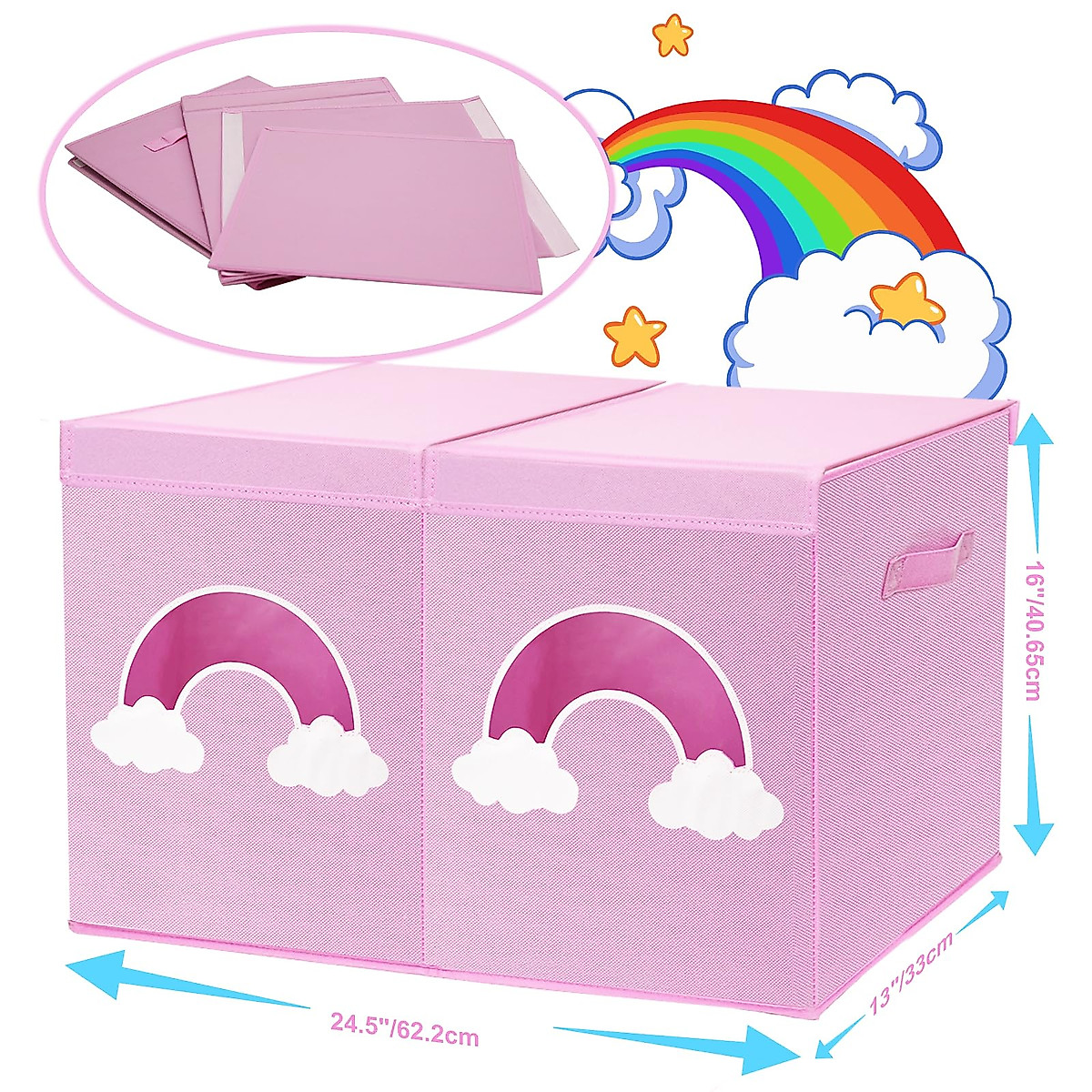 Large Toy Box Chest,Collapsible Sturdy Storage Bins with Lids,Large Kids Toy Storage Organizer Boxes Baskets for Kids,Boys,Girls,Toddler,Nursery Room,Playroom(Pink Cloud)