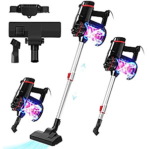 Aigostar Corded Vacuum Cleaner, 17Kpa Stick Vacuum Cleaner, 4 in 1 Lightweight Vacuum Cleaner with Washable HEPA Filter, 1L Dust Cup, Corded Stick Vacuum Cleaner for Hard Floor Pet Hair, Black