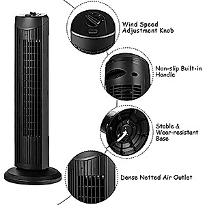 FANTASK Tower Fan, 28 Inch Quiet Oscillating Fan , 3 Wind Speeds & Modes, Bladeless Standing Cooling Fan, Air Circulator Fan for Home Office Kitchen, Floor Fan for Bedroom Room (Black)