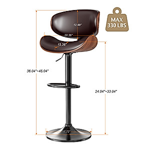 YaFiti Bar Stools Set of 4, Modern Pu Leather Swivel Adjustable Bar Stool Counter Height Stool Set, Bar Chair with Back and Footrest for Kitchen, Dining Room, Brown
